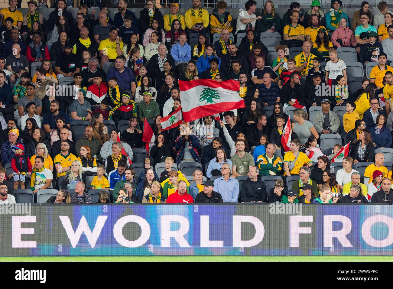 Sydney, Australia. 21st Mar, 2024. Lebanese fans show their support ...