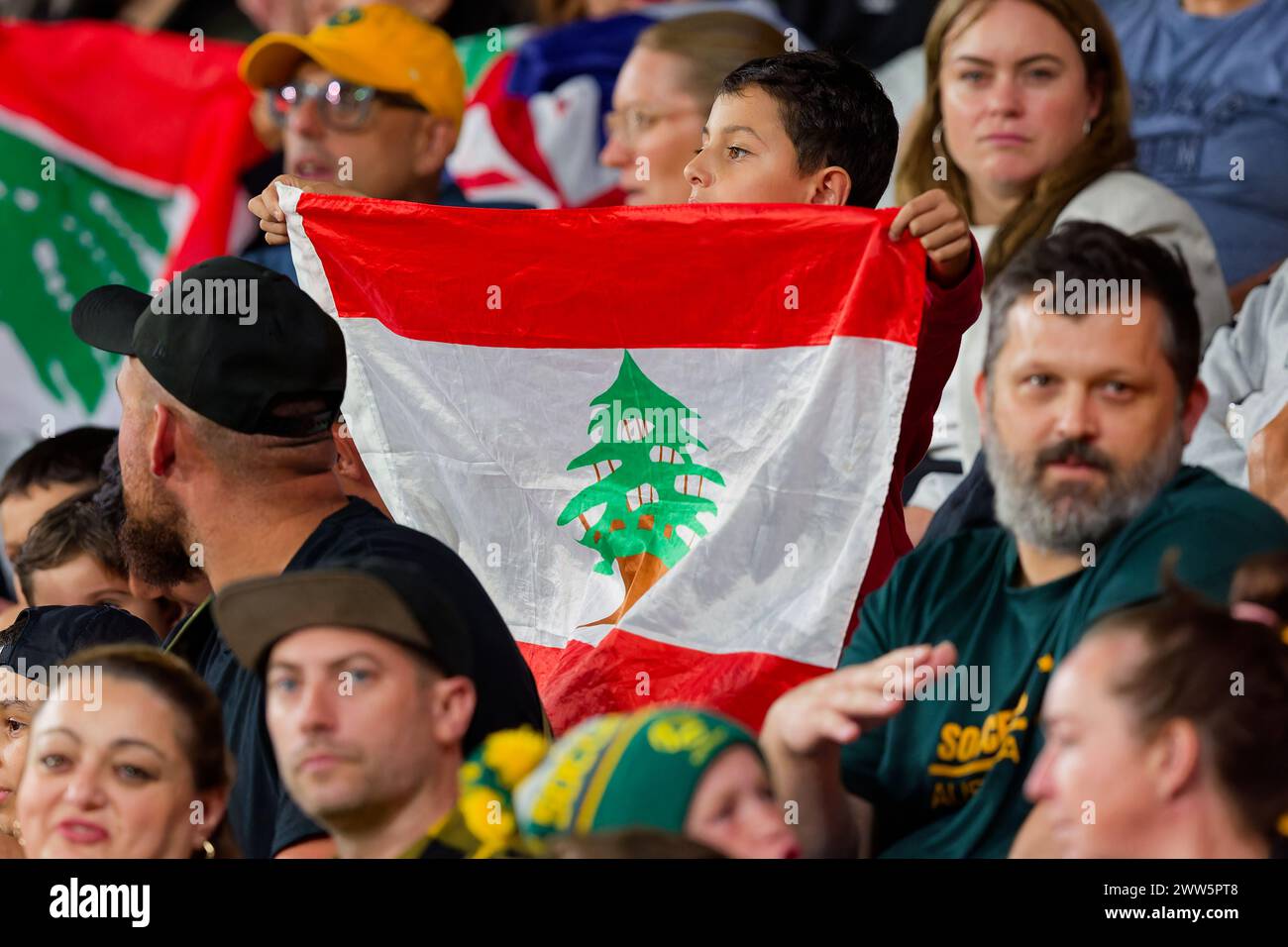 Sydney, Australia. 21st Mar, 2024. Lebanese fans show their support ...
