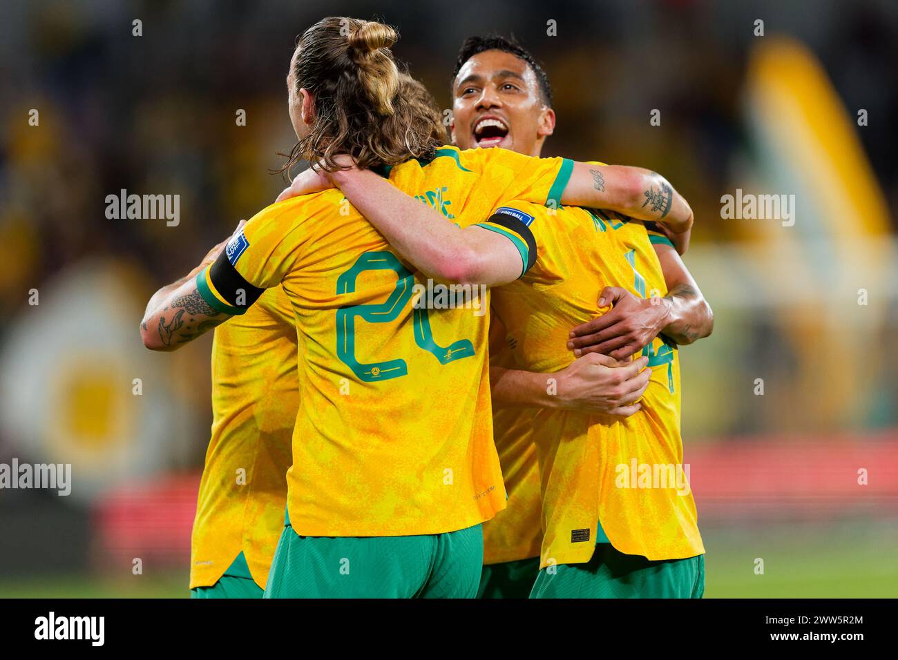 Sydney, Australia. 21st Mar, 2024. Australian players celebrate a goal ...