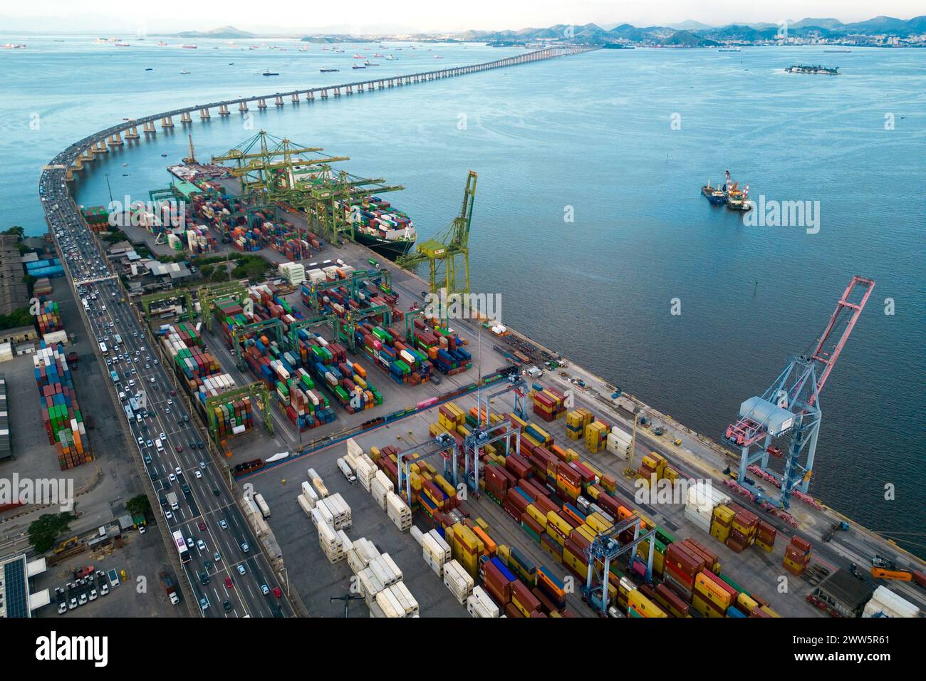 Aerial View of Containers at Docks Area of Rio de Janeiro City With ...