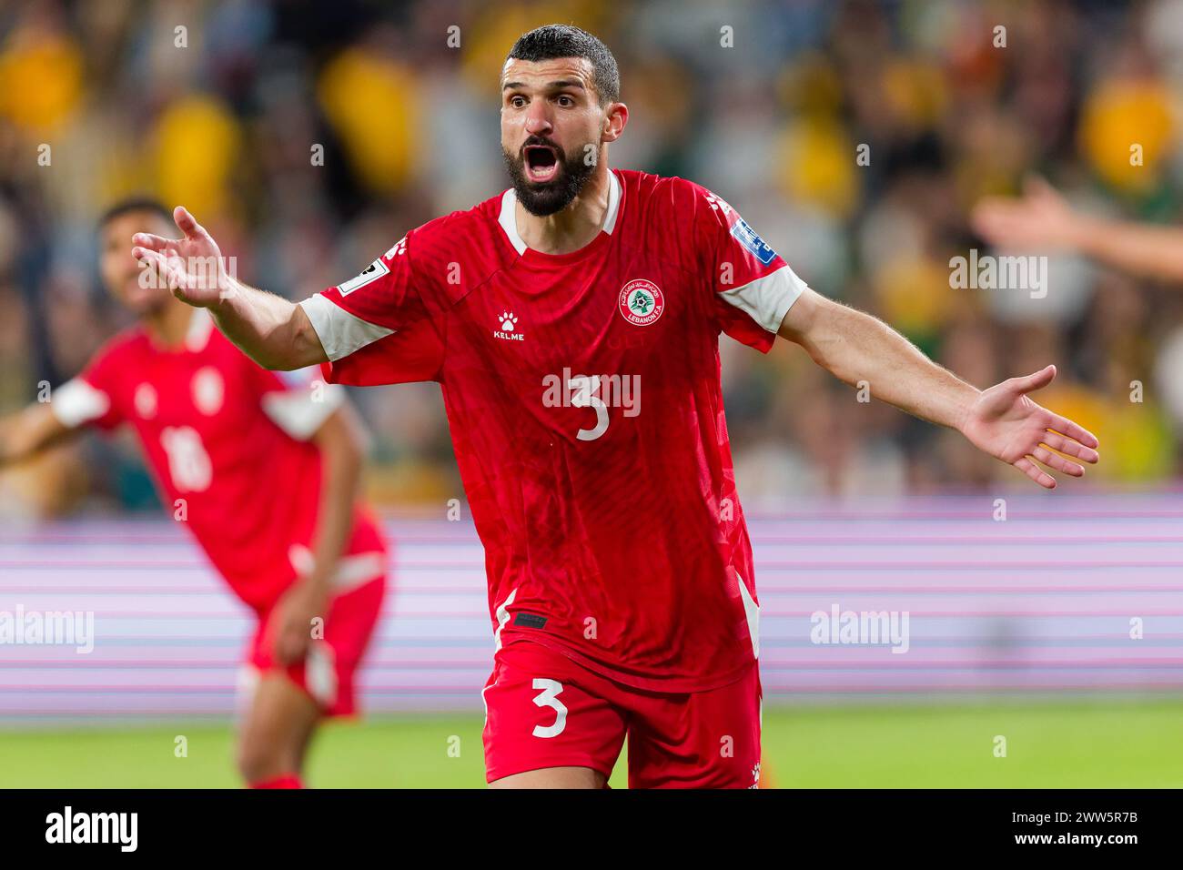 Sydney, Australia. 21st Mar, 2024. Maher Sabra of Lebanon reacts to the ...
