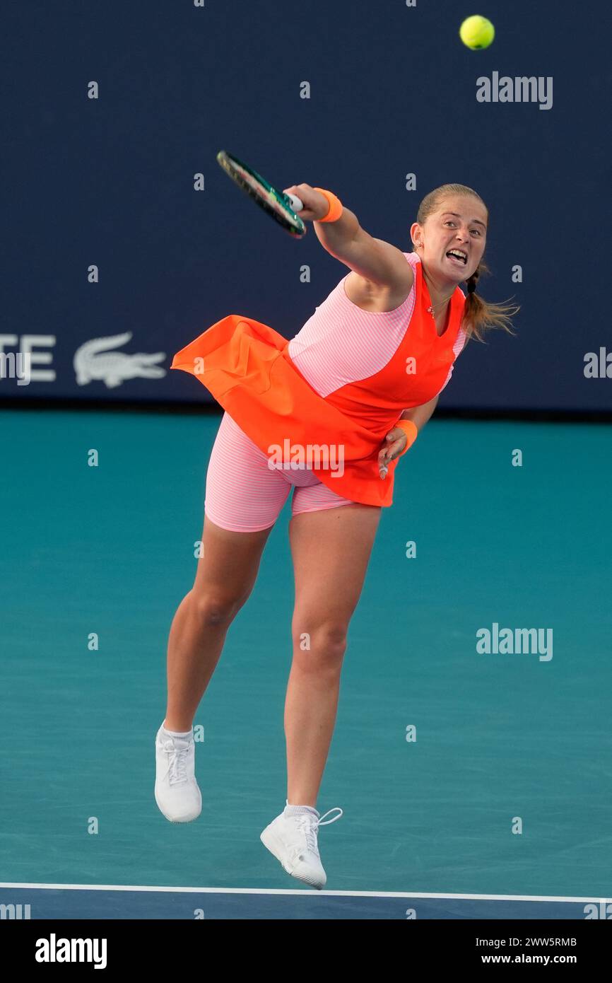 Jelena Ostapenko, of Latvia, hits a return to Laura Siegemund, of ...
