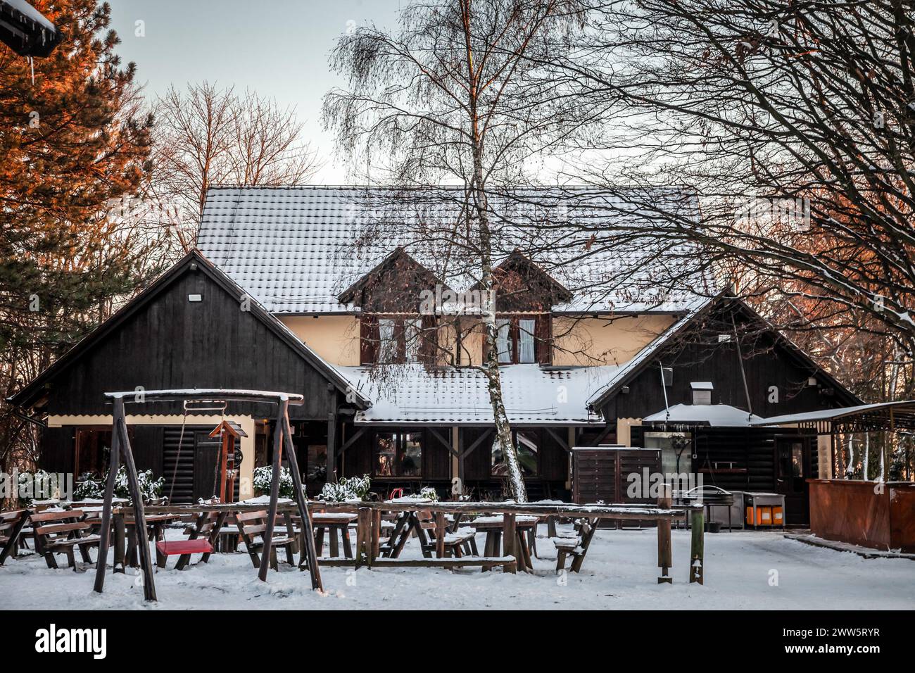 Enchanting Alpine Eatery: Picturesque Snowy Mountain Restaurant & Bar ...