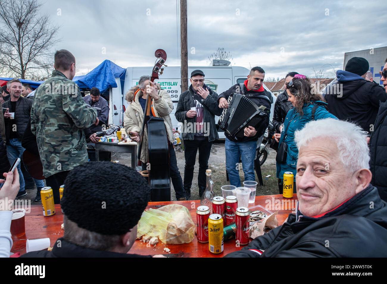 Picture of a typical Balkans band, musicians, playing during an ...