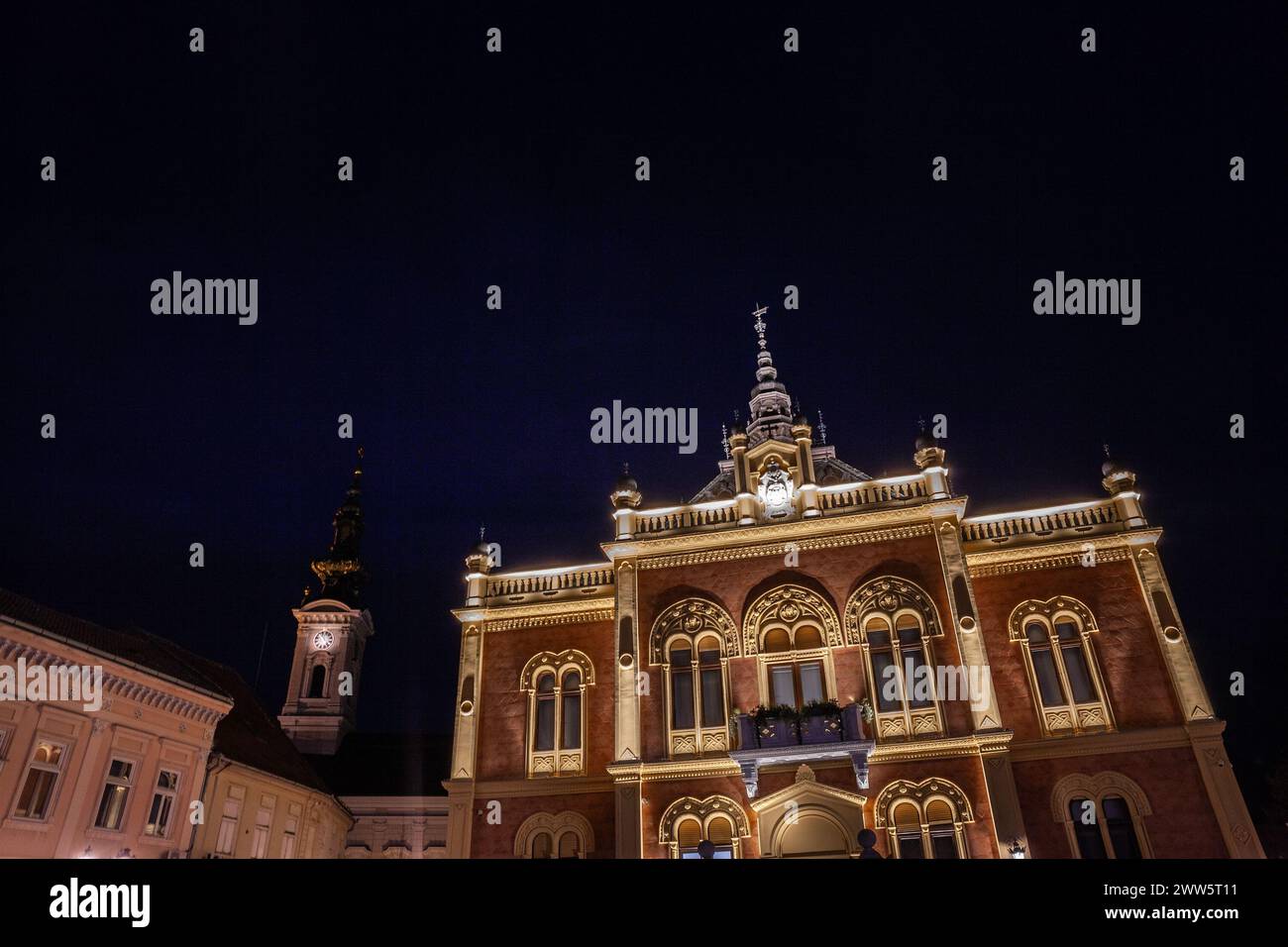 Picture of Vladicanski Dvor in novi sad at night. The Bishop's Palace ...