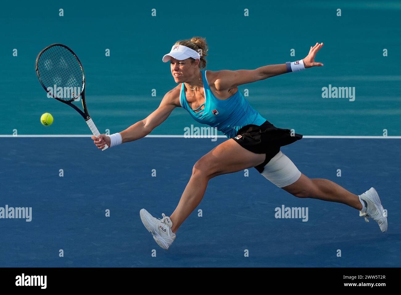 Laura Siegemund, of Germany, goes for a return to Jelena Ostapenko, of ...
