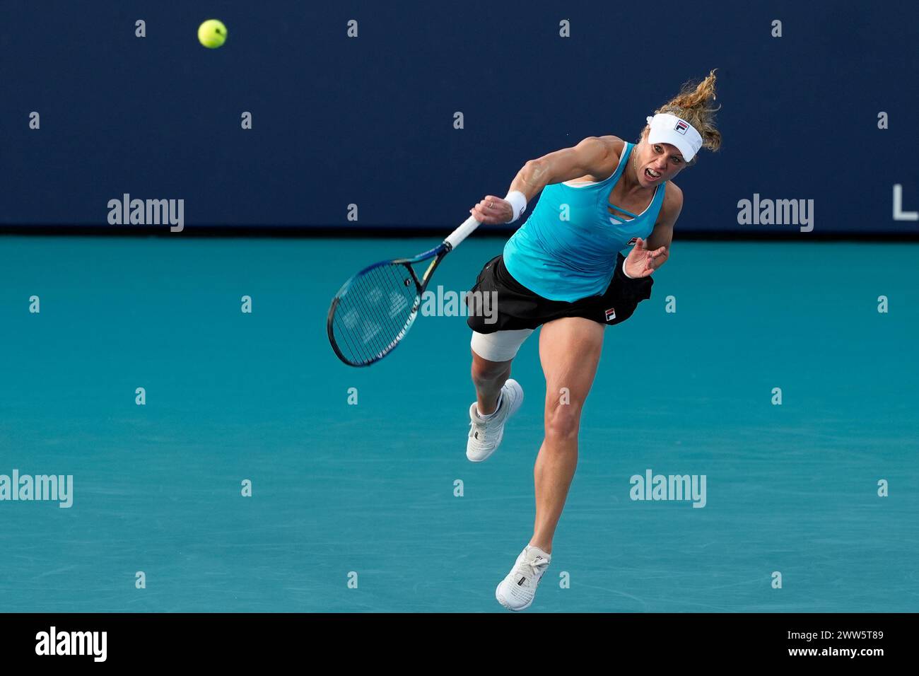 Laura Siegemund, of Germany, serves to Jelena Ostapenko, of Latvia ...