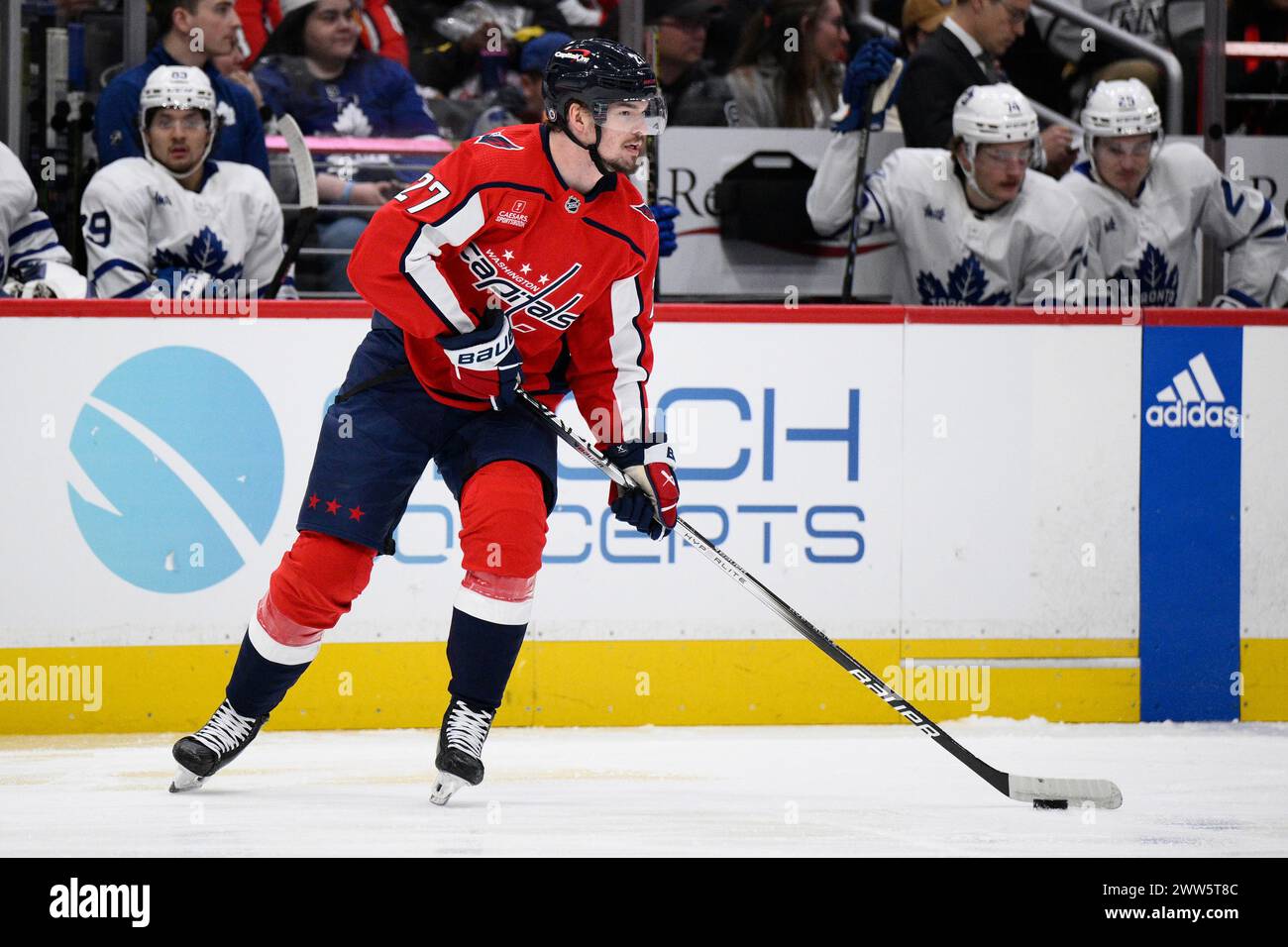 Washington Capitals defenseman Alexander Alexeyev (27) in action during ...