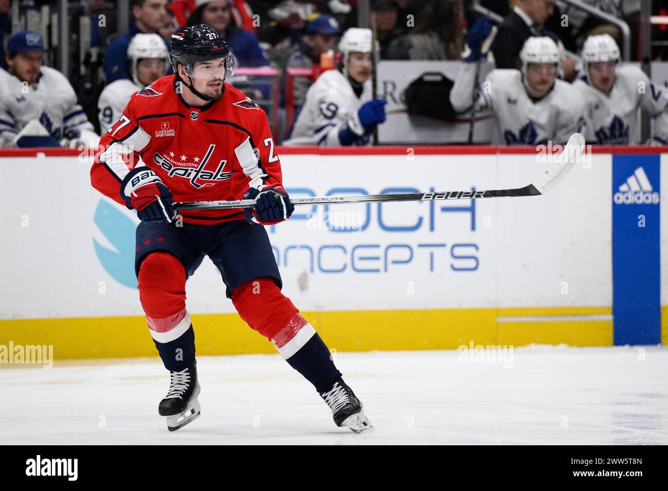 Washington Capitals defenseman Alexander Alexeyev (27) in action during ...