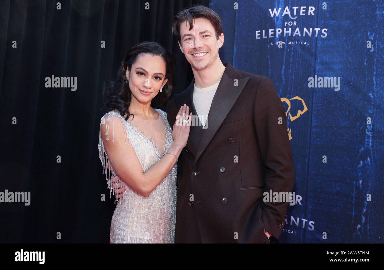 Isabelle McCalla, left, and Grant Gustin attend the Broadway opening night for "Water For ...