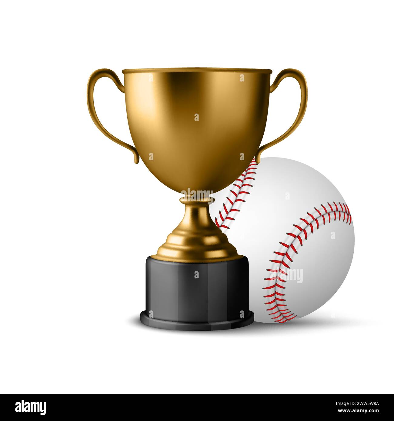 Vector 3d Realistic Metal Yellow Golden Champion Cup and Baseball Set ...