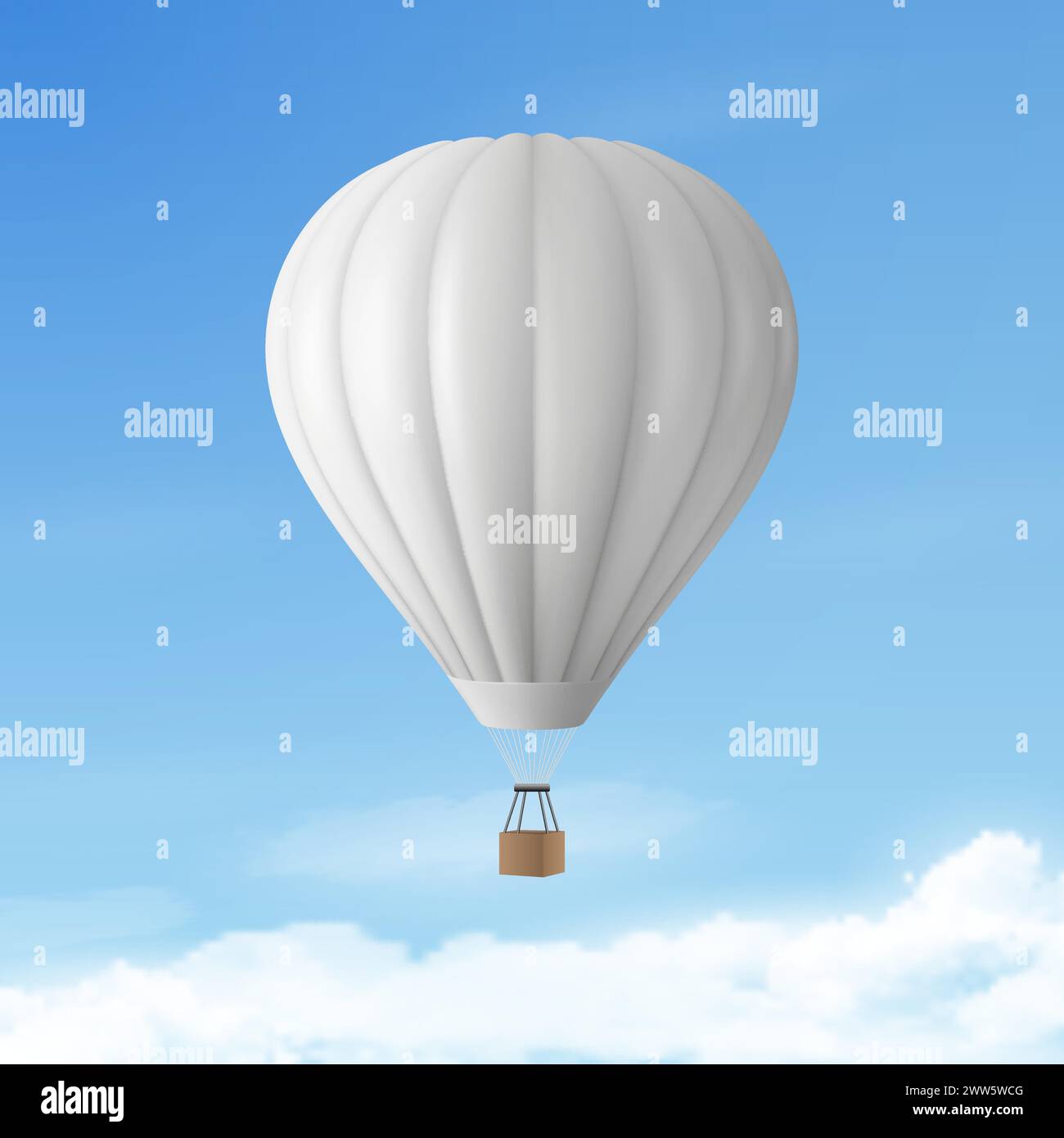 Vector 3d Realistic White Hot Air Balloon on Blue Sky Background ...