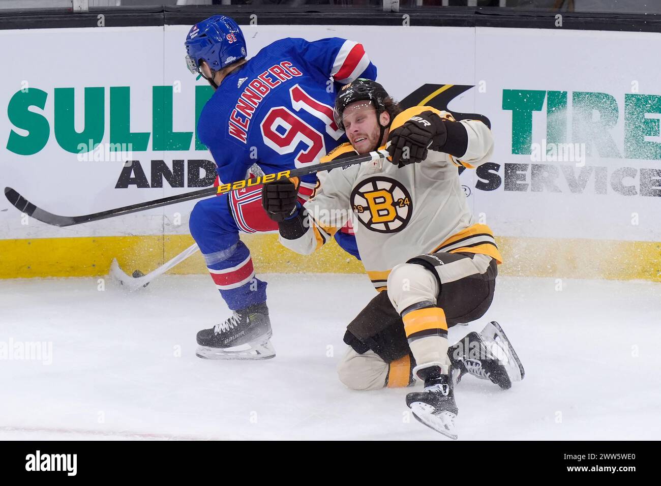 New York Rangers center Alex Wennberg (91) and Boston Bruins right wing ...