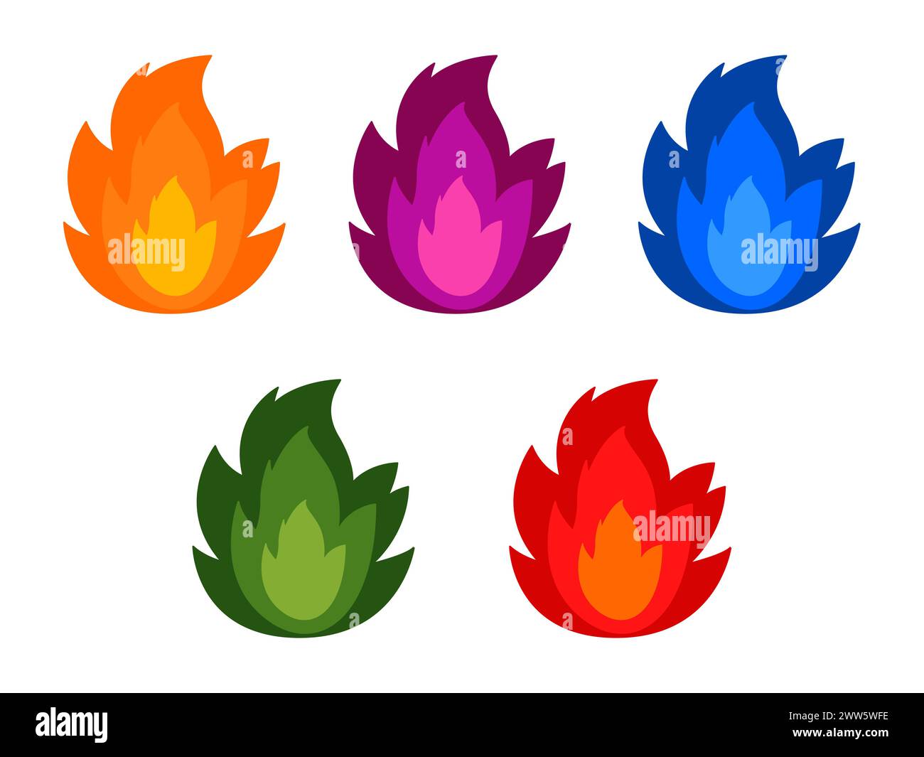 colorful set icon fire hot explosion danger flammable burning ignition ...