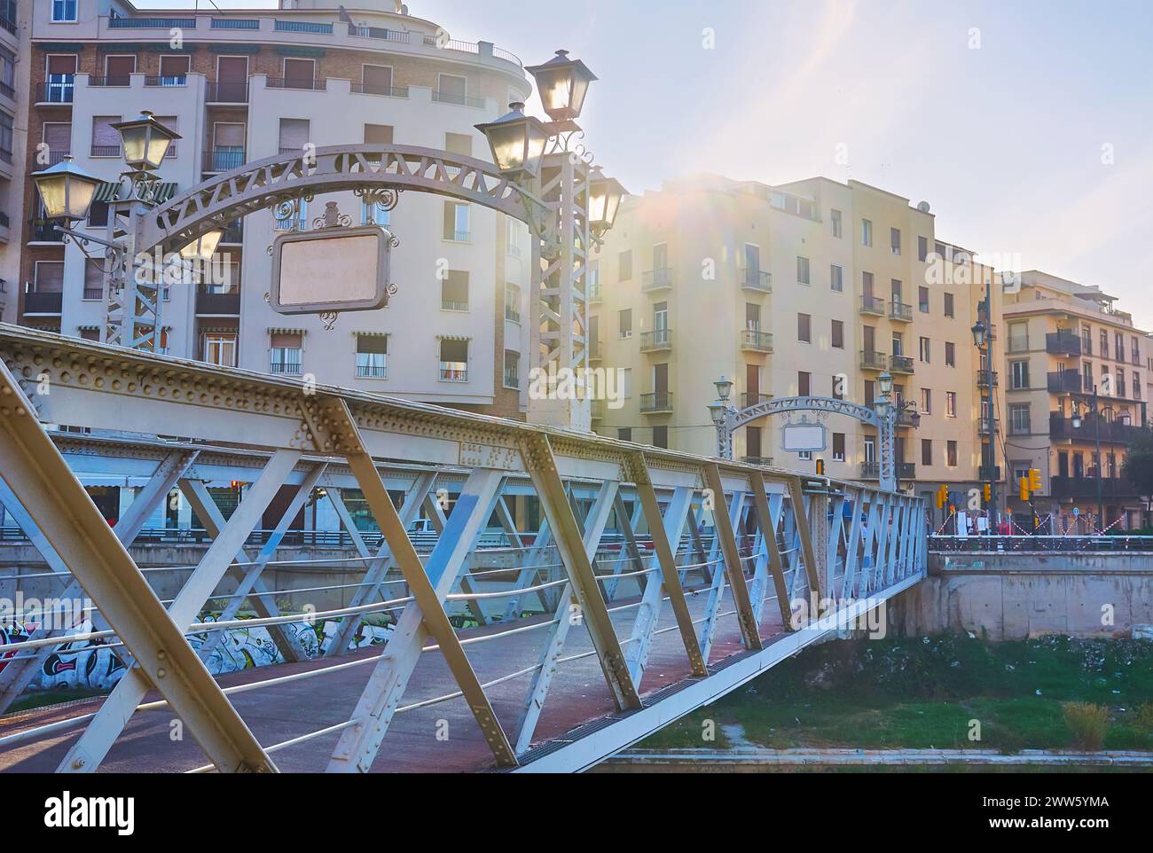 The modern quarters behind the vintage German's Bridge across ...