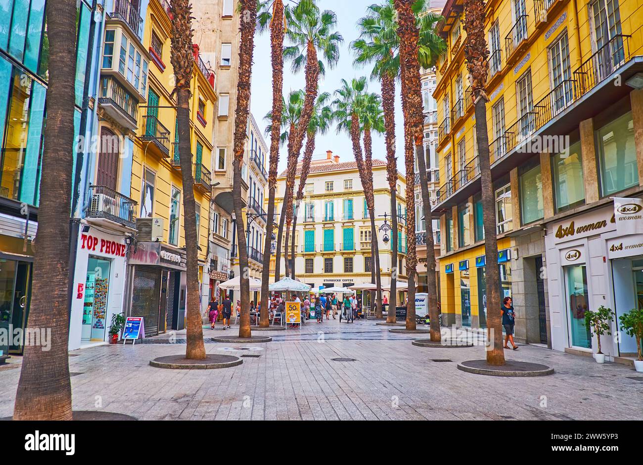MALAGA, SPAIN - SEPTEMBER 28, 2019: Calle Puerta del Mar street with ...