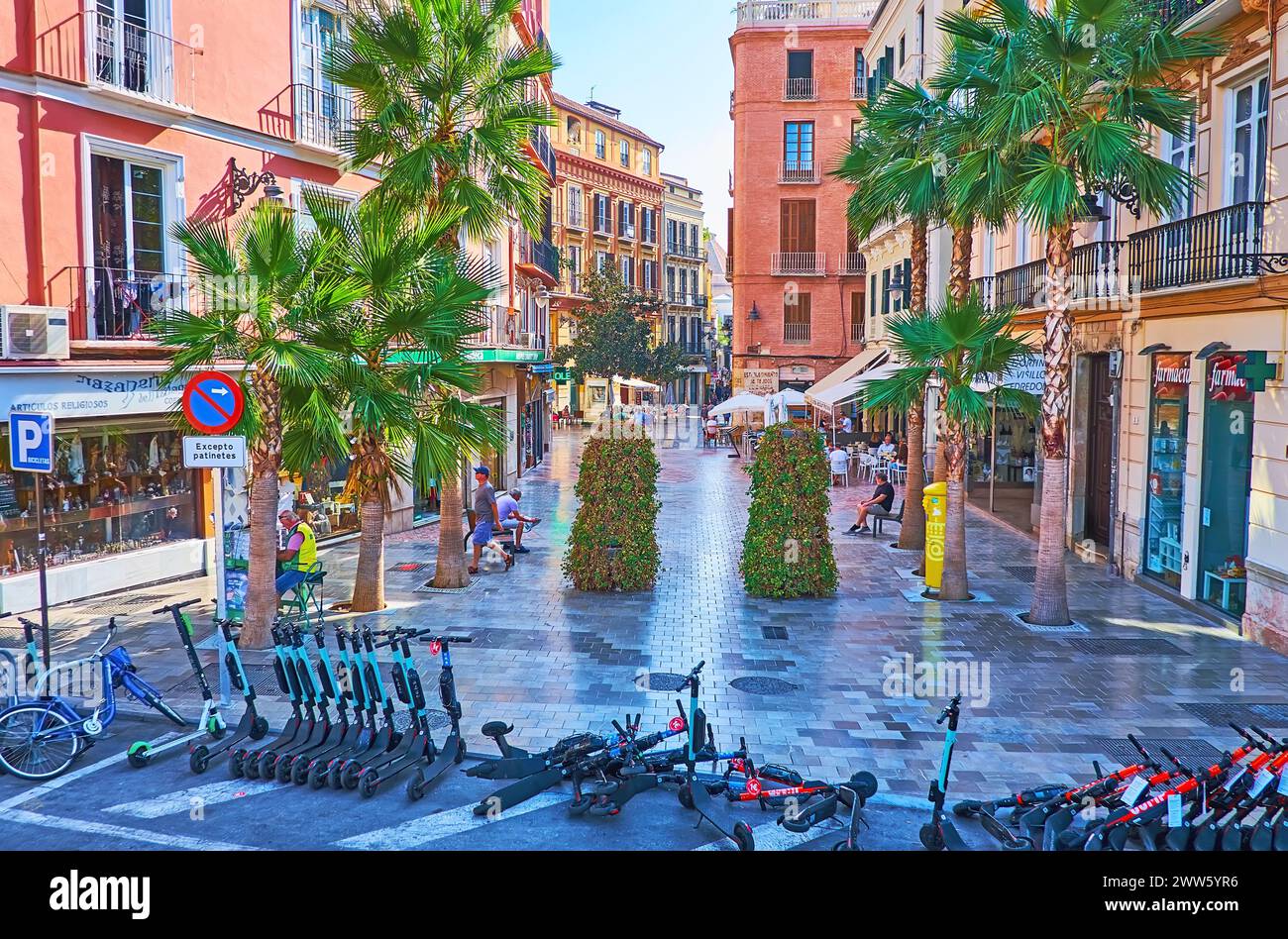 MALAGA, SPAIN - SEPT 28, 2019: Calle Puerta Nueva street with scenic ...