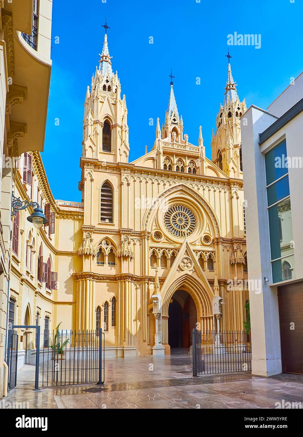 The splendid facade of Neo-Gothic Sagrado Corazon (Sacred Heart) Church ...