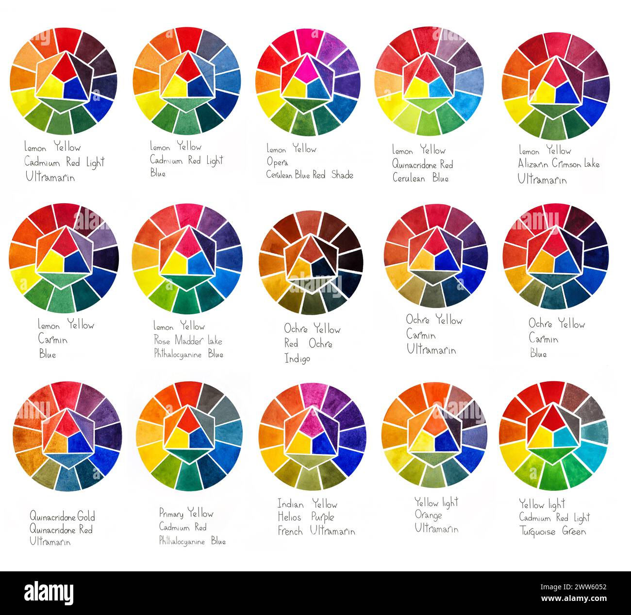 Illustration paint color theory circles collection isolated on white ...