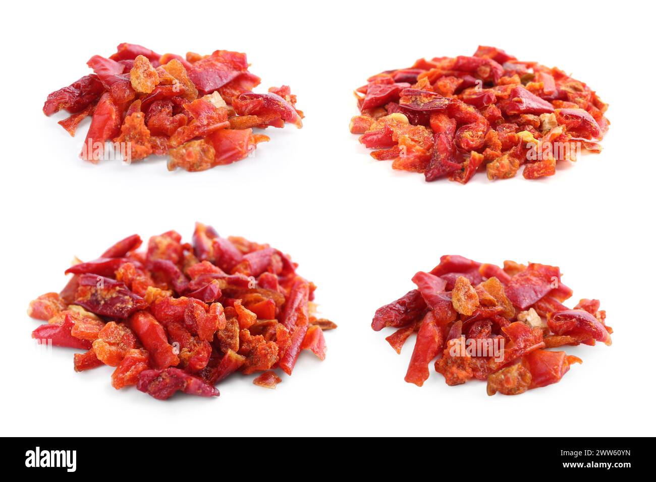 Aromatic spices. Red chili pepper flakes on white background Stock ...