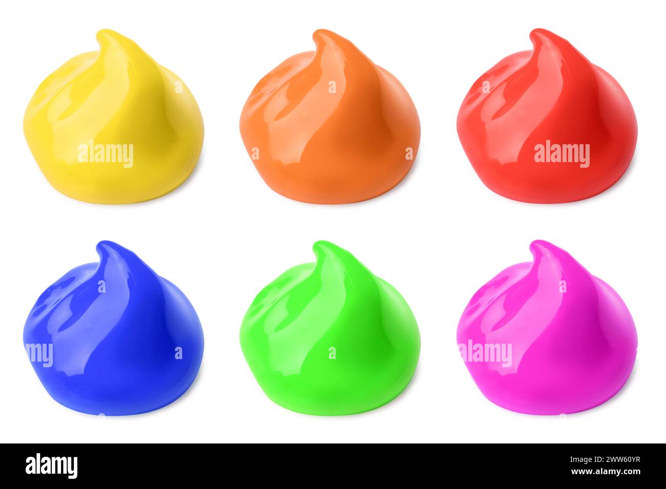 Paint blobs of different colors on white background, set Stock Photo ...