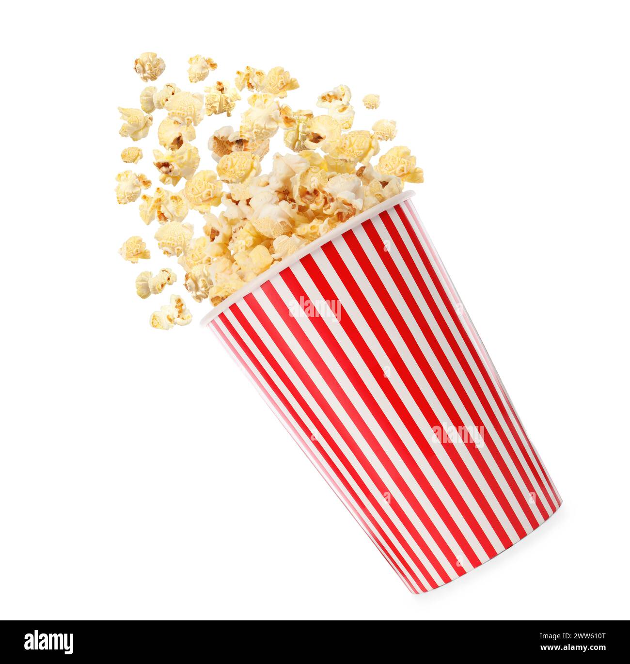 Popcorn flying into bucket on white background Stock Photo - Alamy