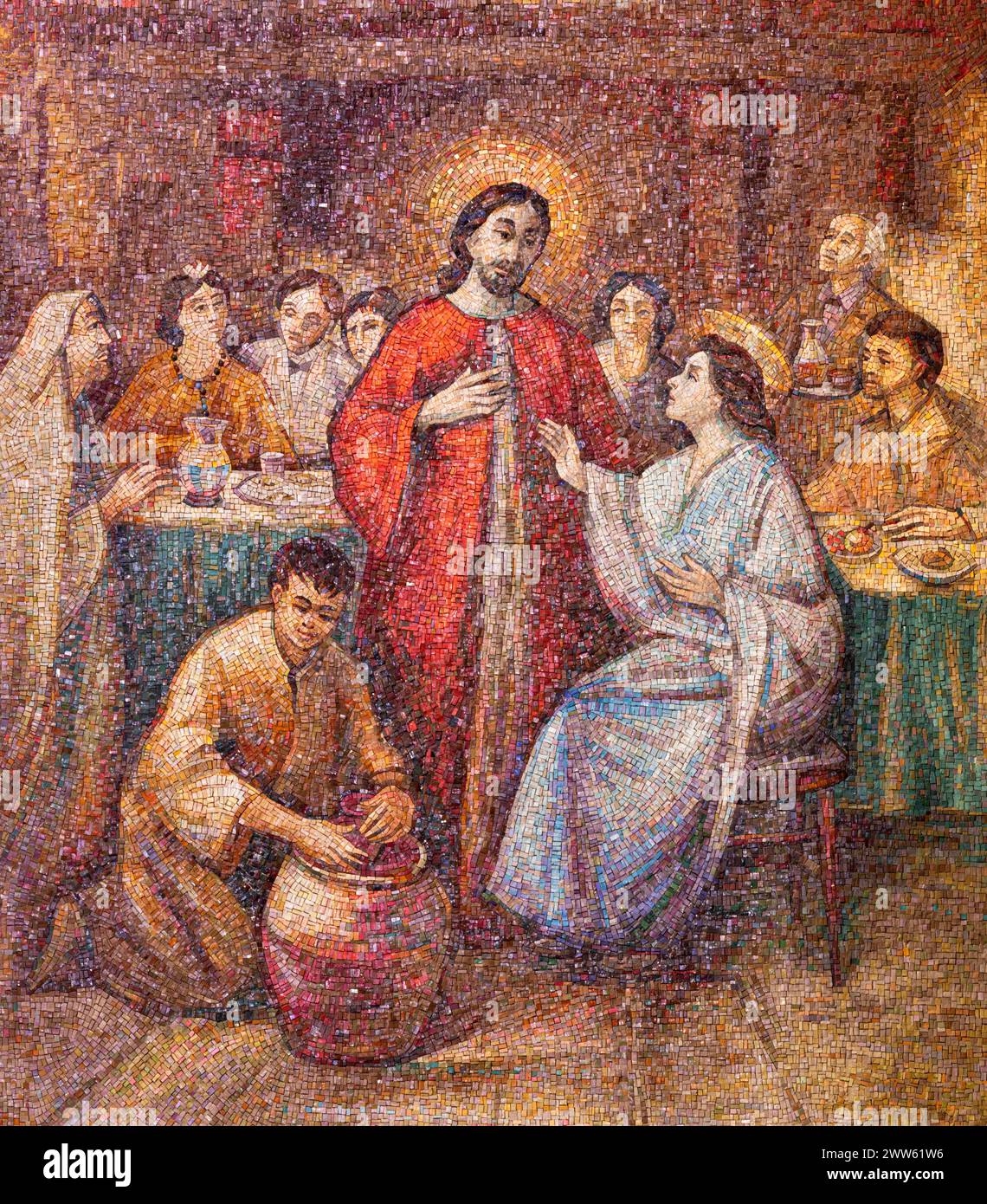 MILAN, ITALY - MARCH 8, 2024: The mosaic of the Miracle at Cana in the ...