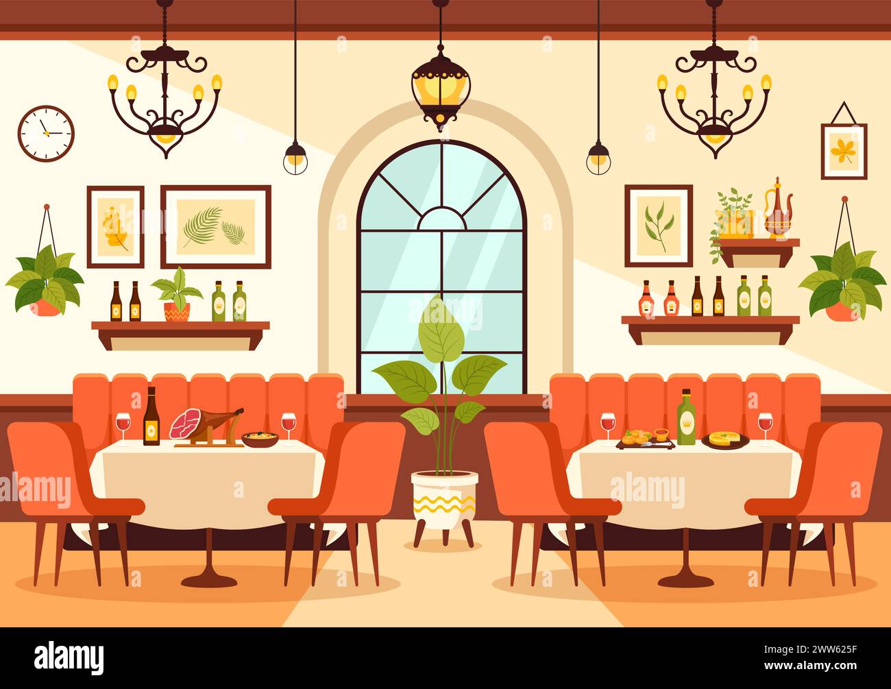 Spanish Restaurant Vector Illustration with Various of Food Menu ...