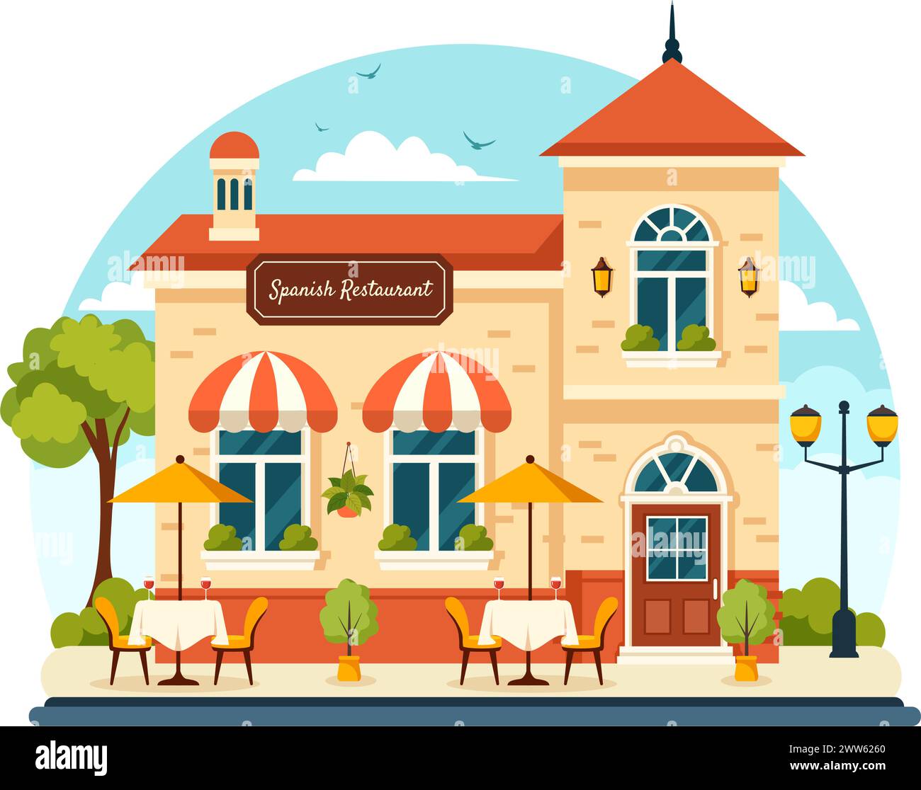 Spanish Restaurant Vector Illustration with Various of Food Menu ...