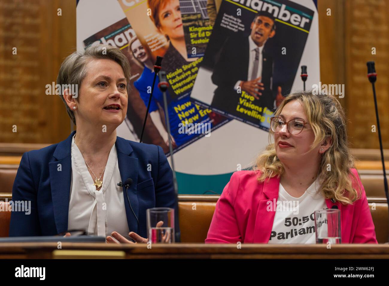 Leeds, UK. 21 MAR, 2024. Yvette Cooper (Shadow Home Secretary, left ...