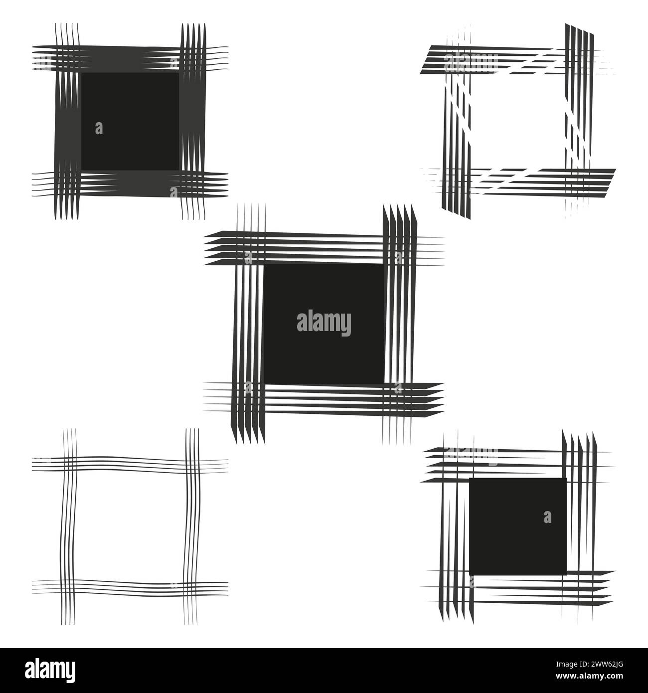 Set of abstract black brush stroke frames on a white background. Vector ...