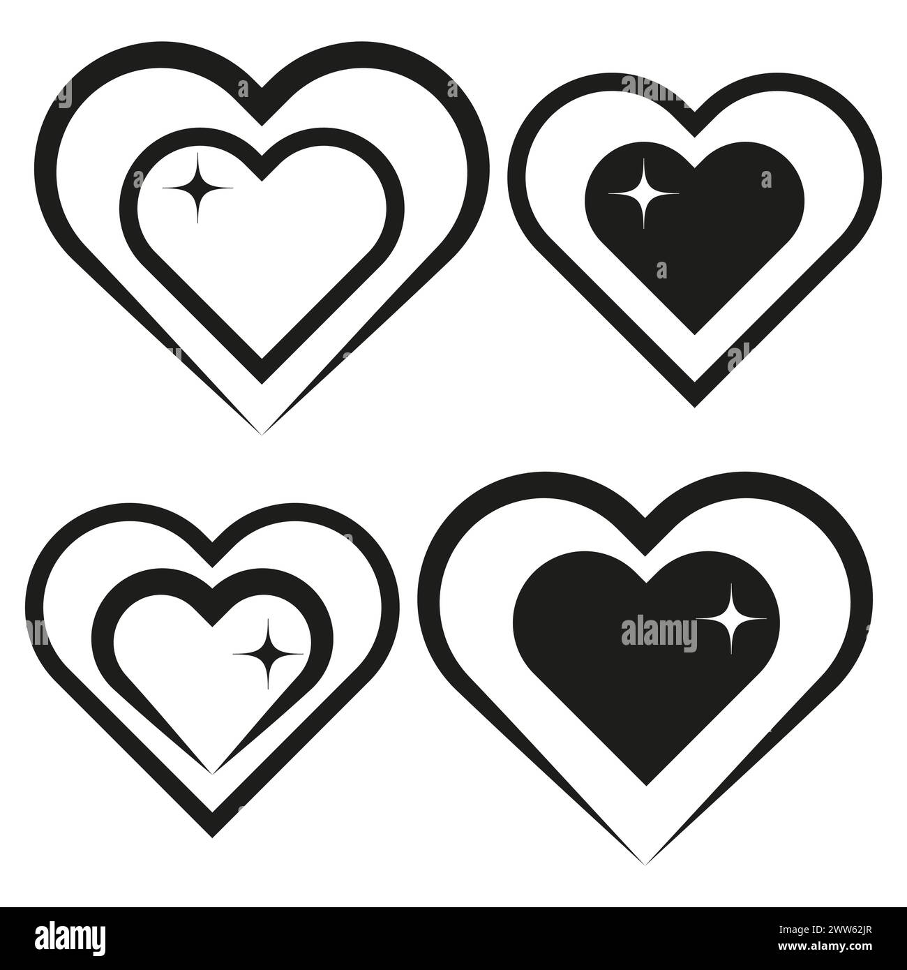 A collection of four stylized heart shapes with varying inner shading ...