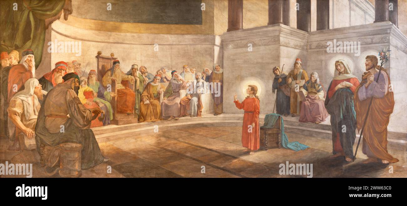 MILAN, ITALY - MARCH 4, 2024: The fresco of Twelve old Jesus in the ...