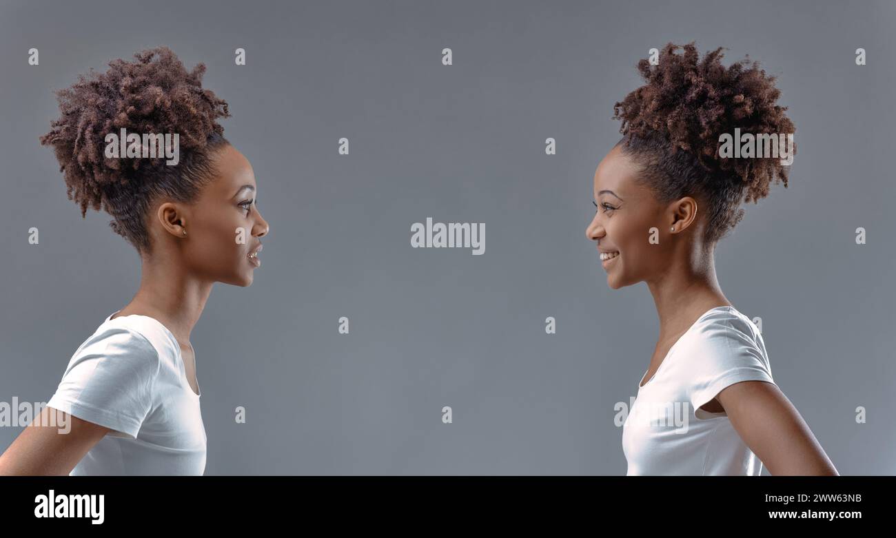 Facing each other, her profiles depict the silent introspection and ...