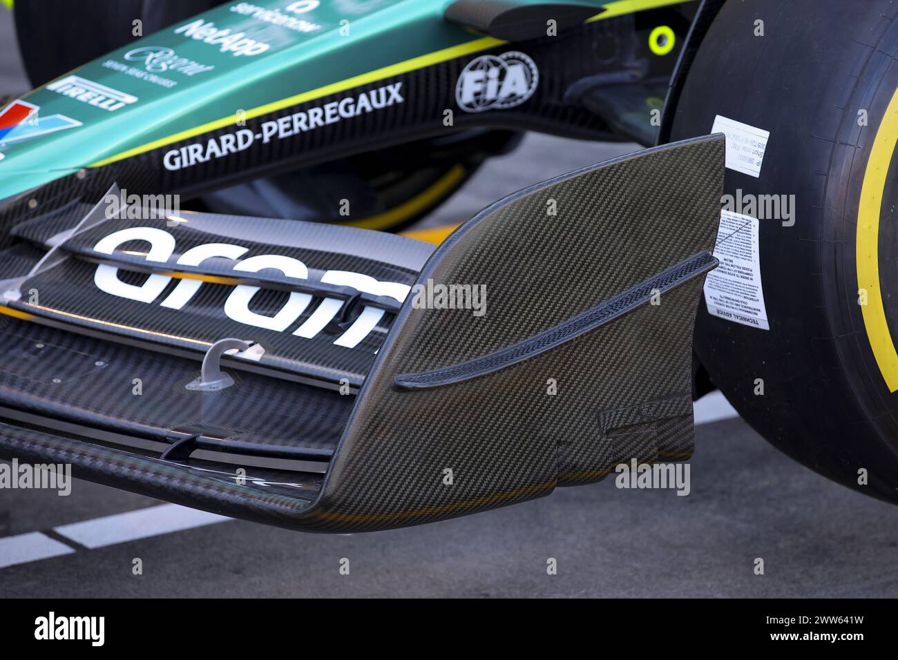 Aston Martin F1 Team AMR23, mechanical detail of the front wing flap ...