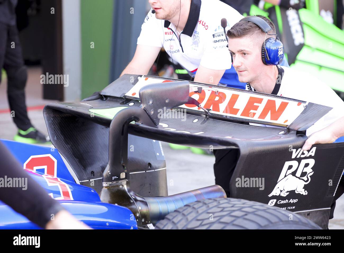 Visa Cash App RB F1 Team VCARB 01, mechanical detail of the rear wing ...