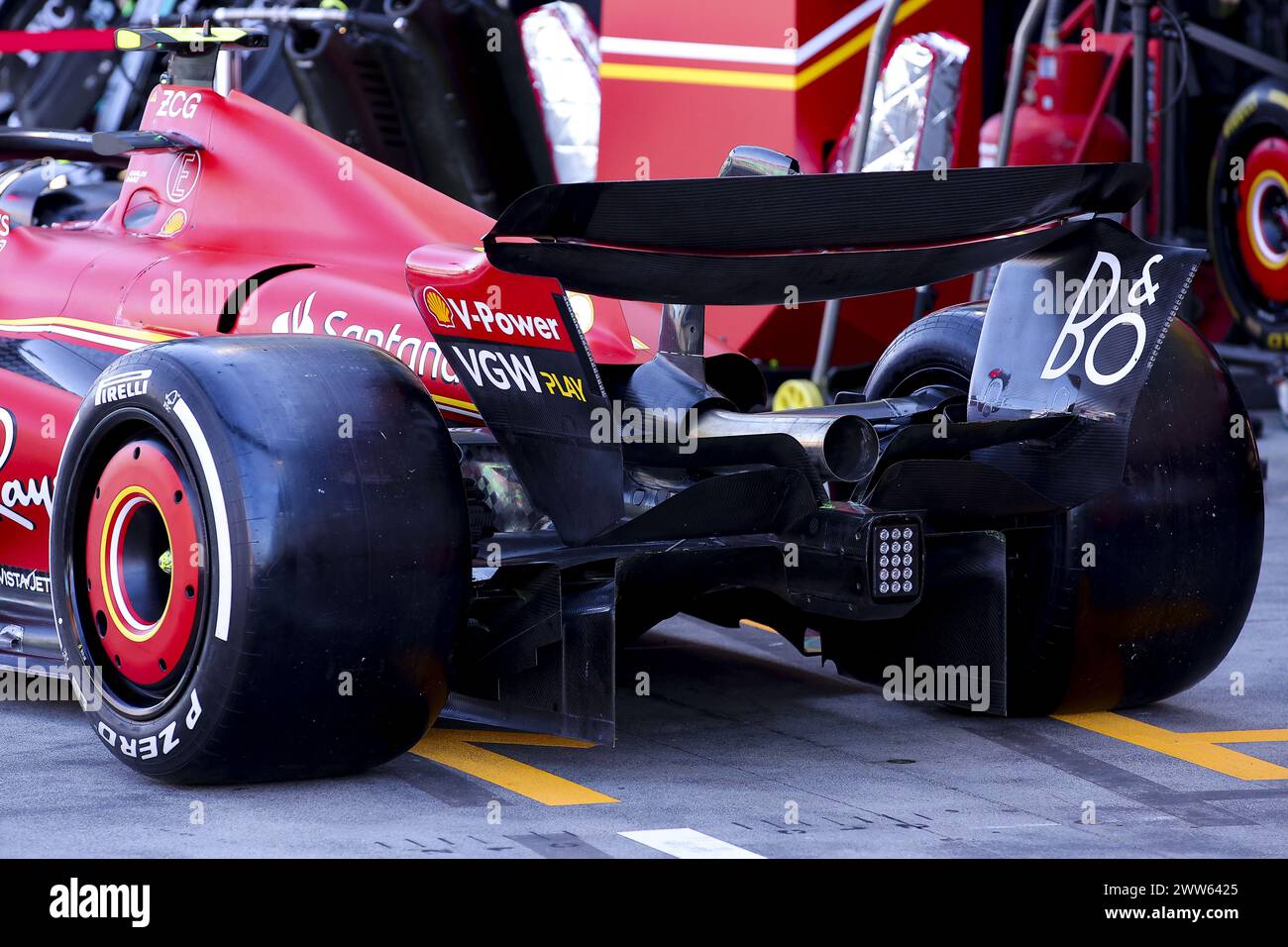 Scuderia Ferrari SF-24, mechanical detail of the rear wing during the ...