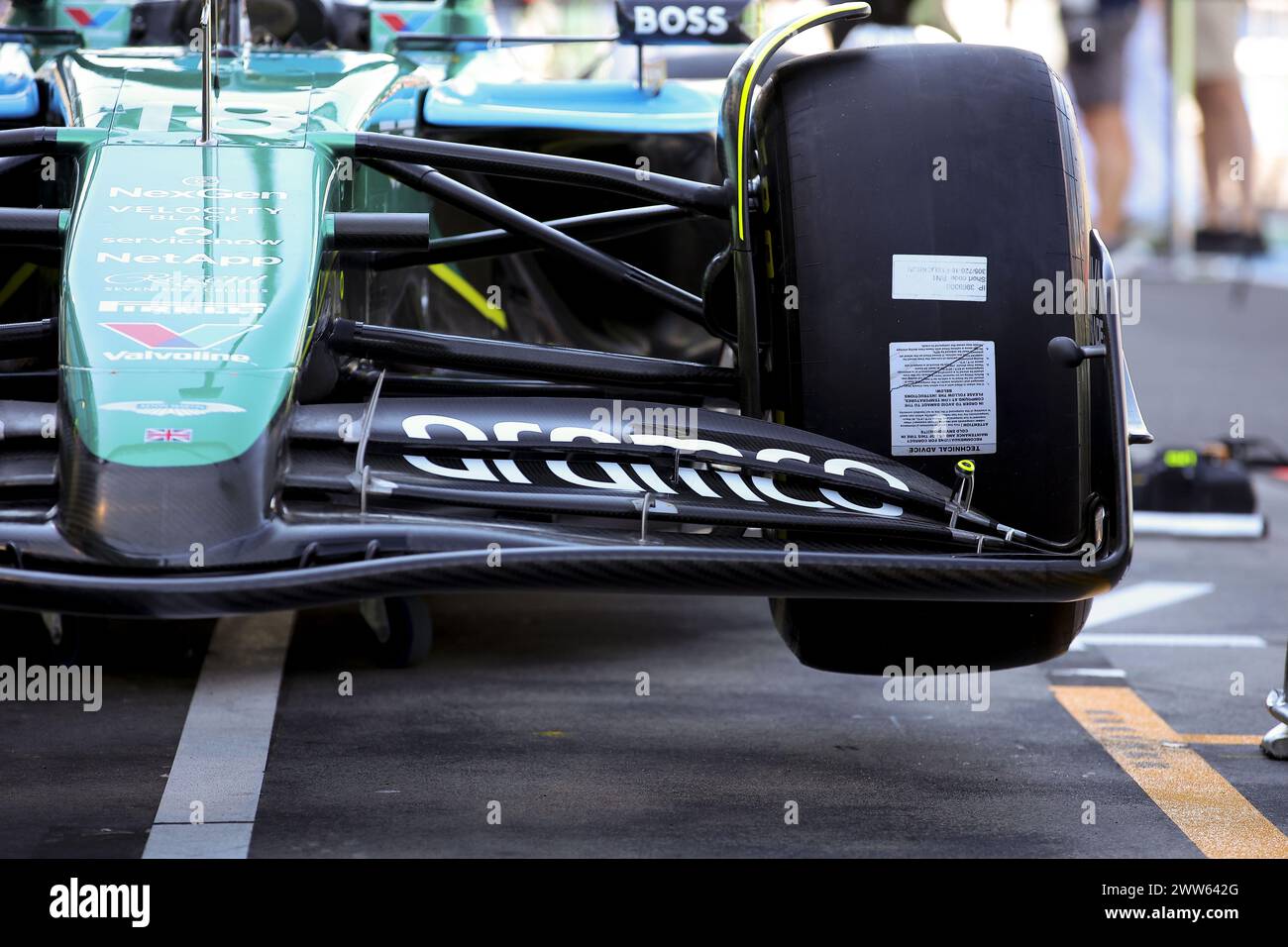 Aston Martin F1 Team AMR23, mechanical detail of the front wing flap ...