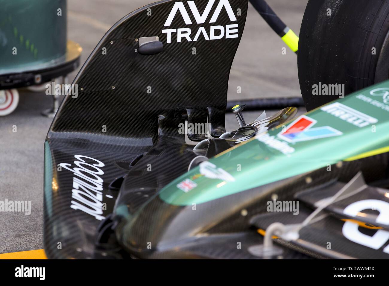 Aston Martin F1 Team AMR23, mechanical detail of the front wing flap ...