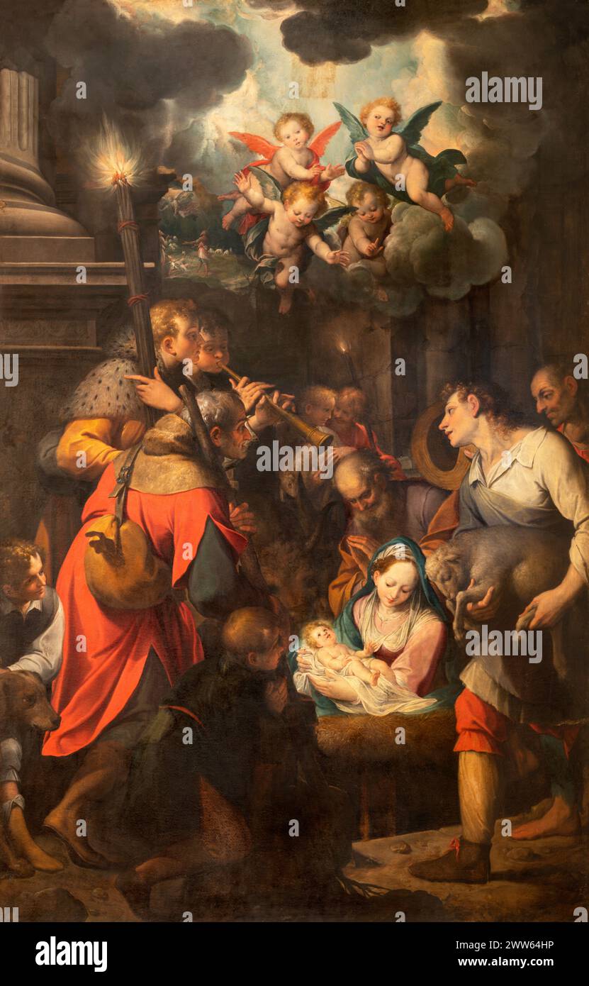 MILAN, ITALY - MARCH 4, 2024: The painting of Nativity (Adoration of Shepherds) in the church ...