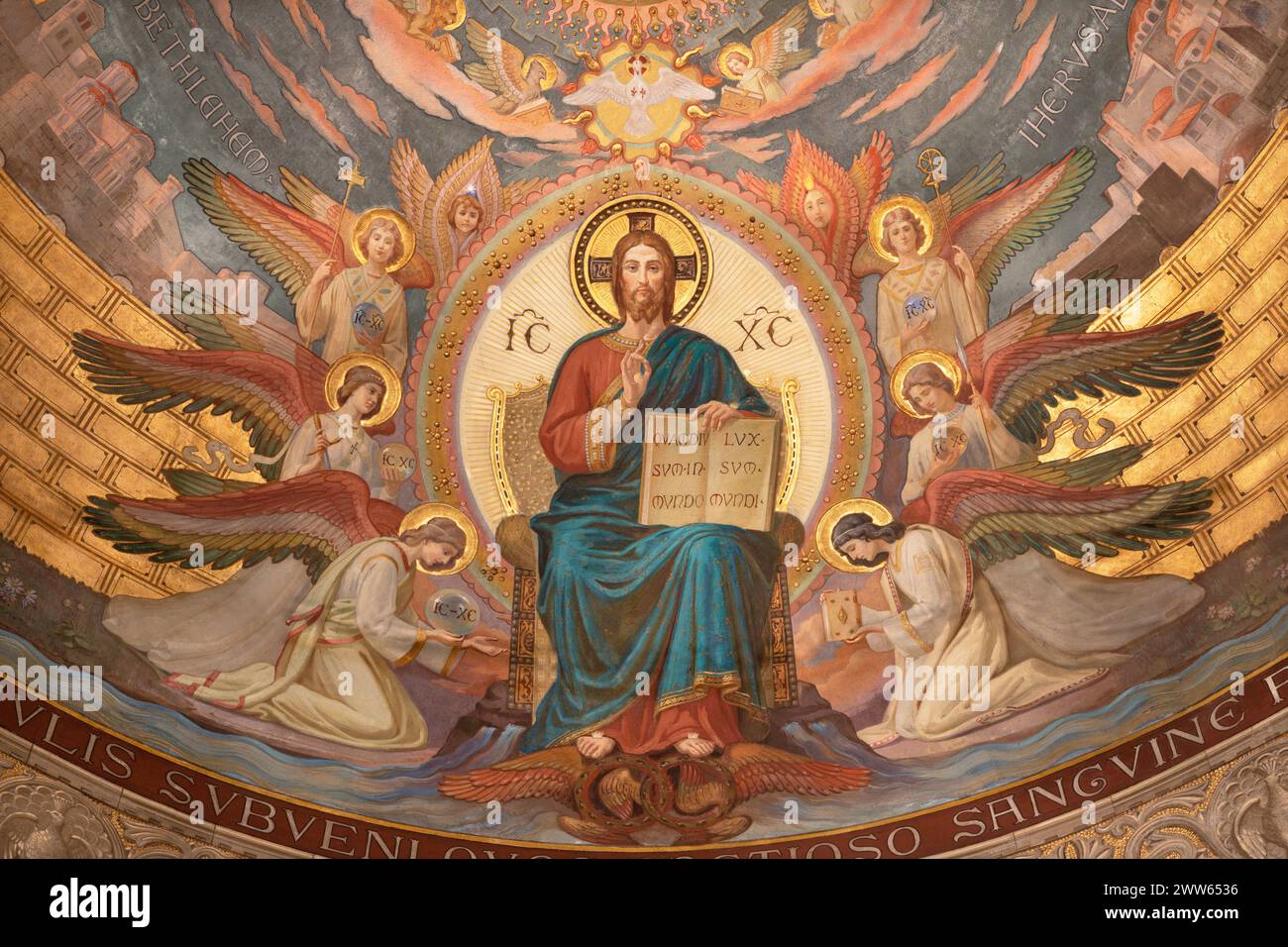 MILAN, ITALY - MARCH 6, 2024: The frosco Jesus the Pantokrator and ...