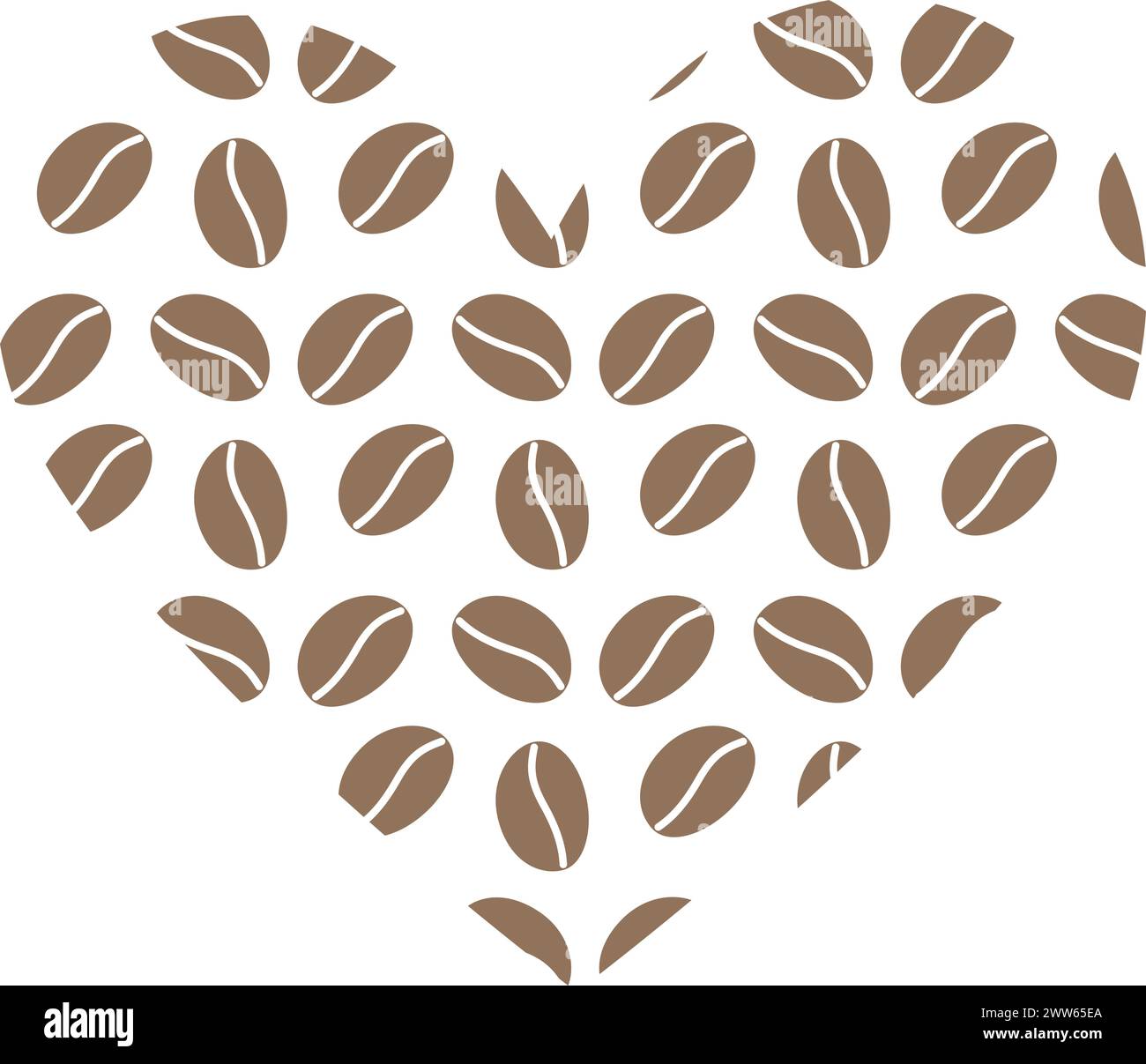 Heart shaped coffee beans in trendy soft brown color in minimalistic ...