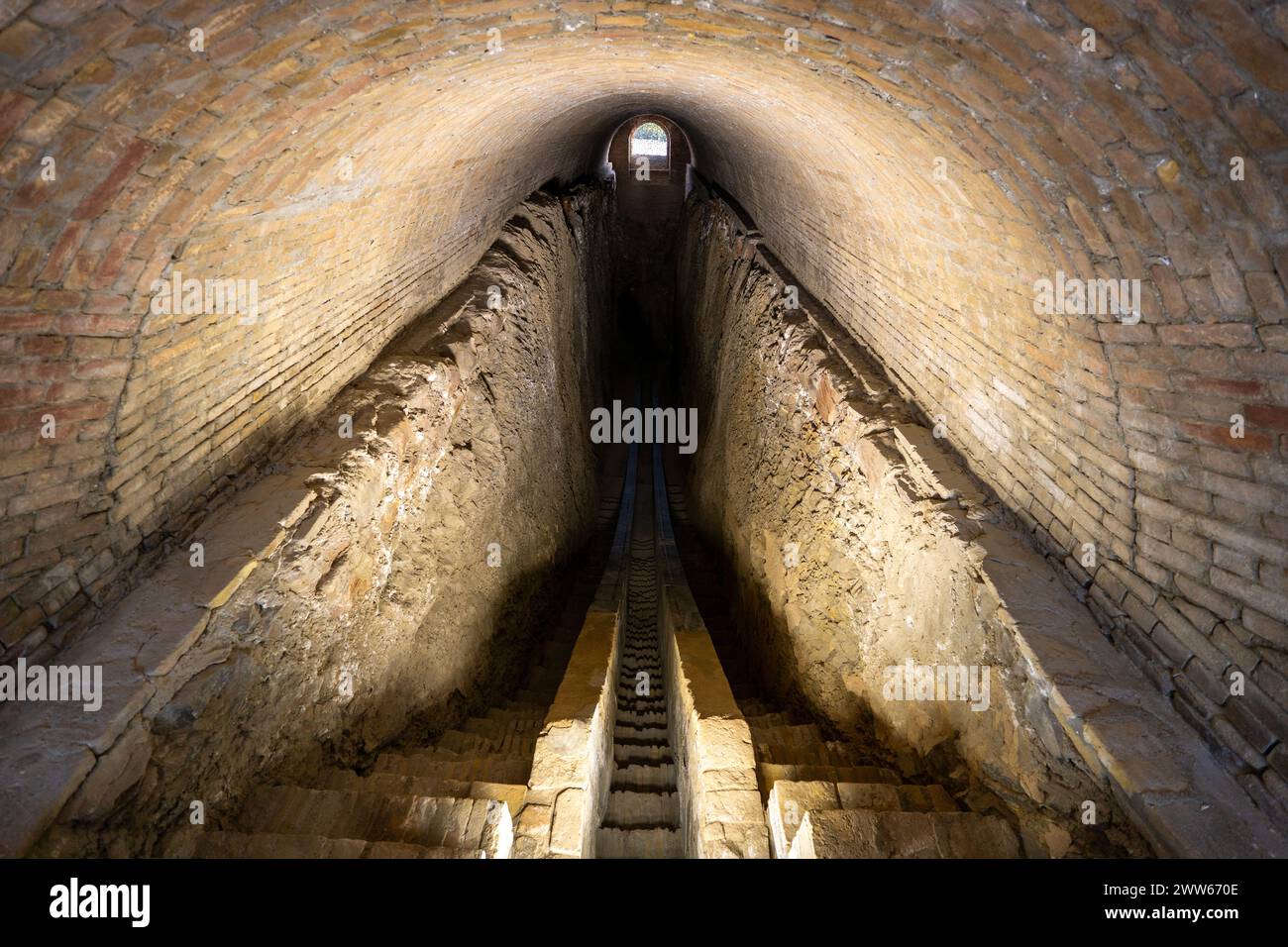 The grass ruins of the medieval Ulugbek Observatory in Samarkand ...