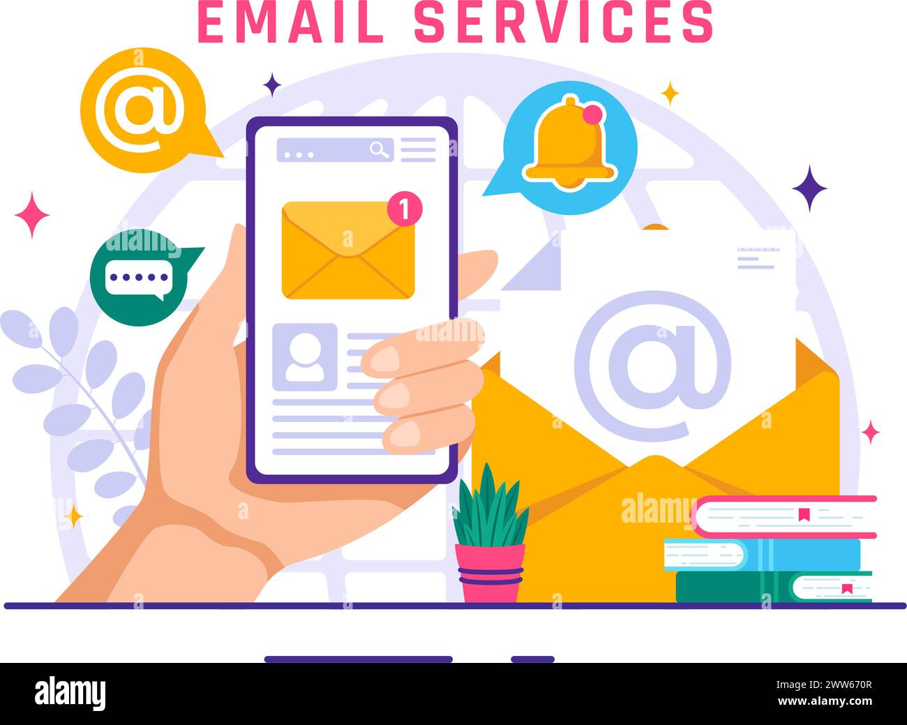 Email Service Vector Illustration with File Correspondence Delivery ...