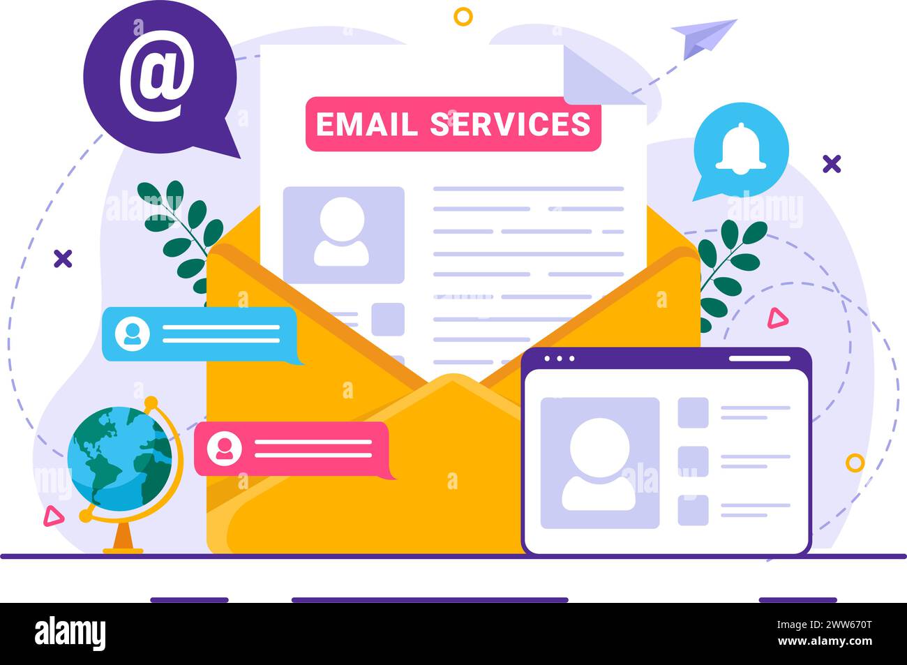 Email Service Vector Illustration with File Correspondence Delivery ...