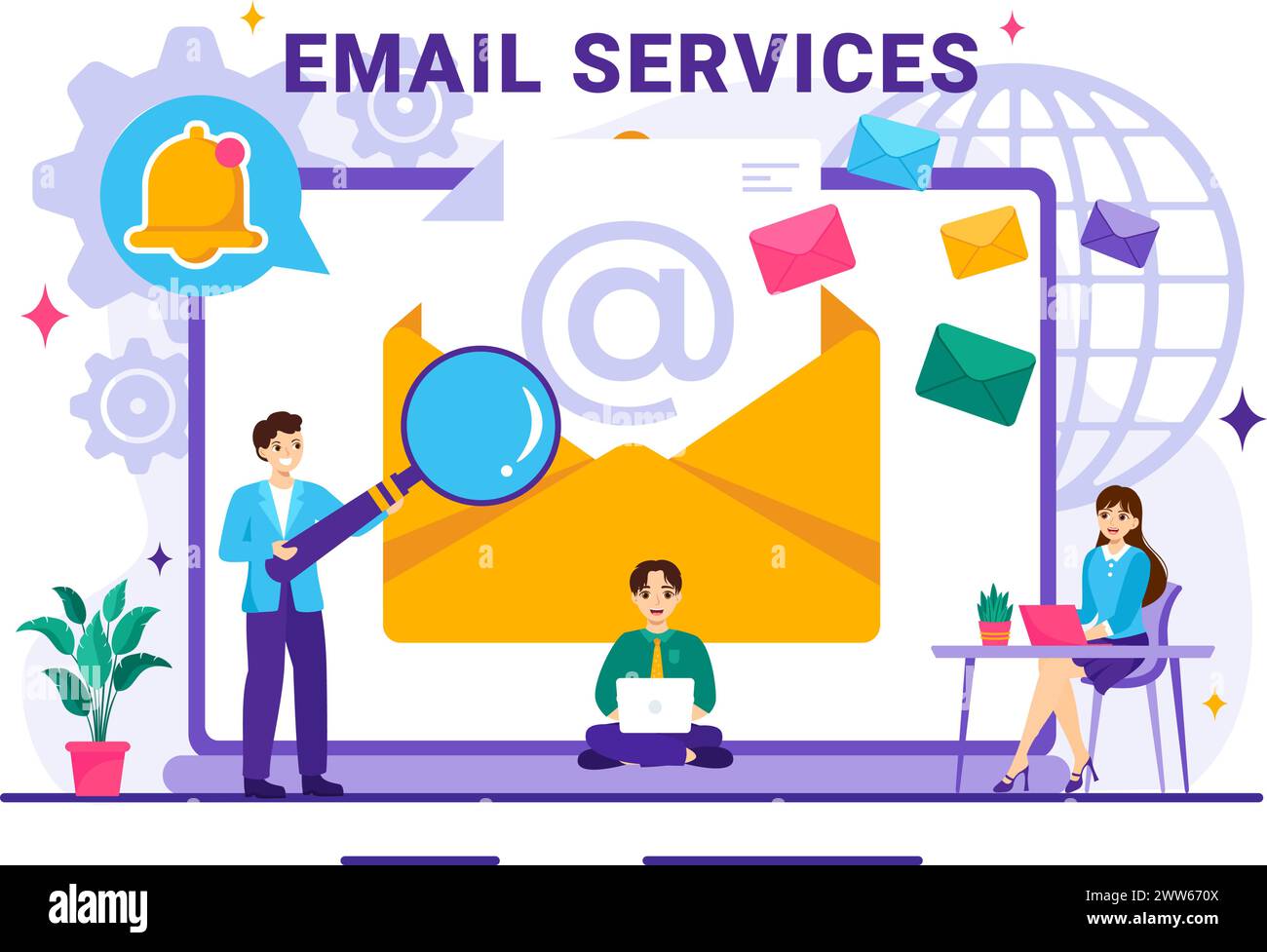 Email Service Vector Illustration with File Correspondence Delivery ...