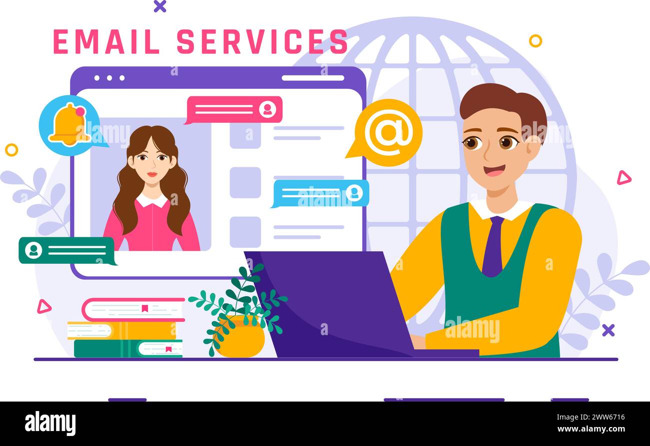 Email Service Vector Illustration with File Correspondence Delivery ...
