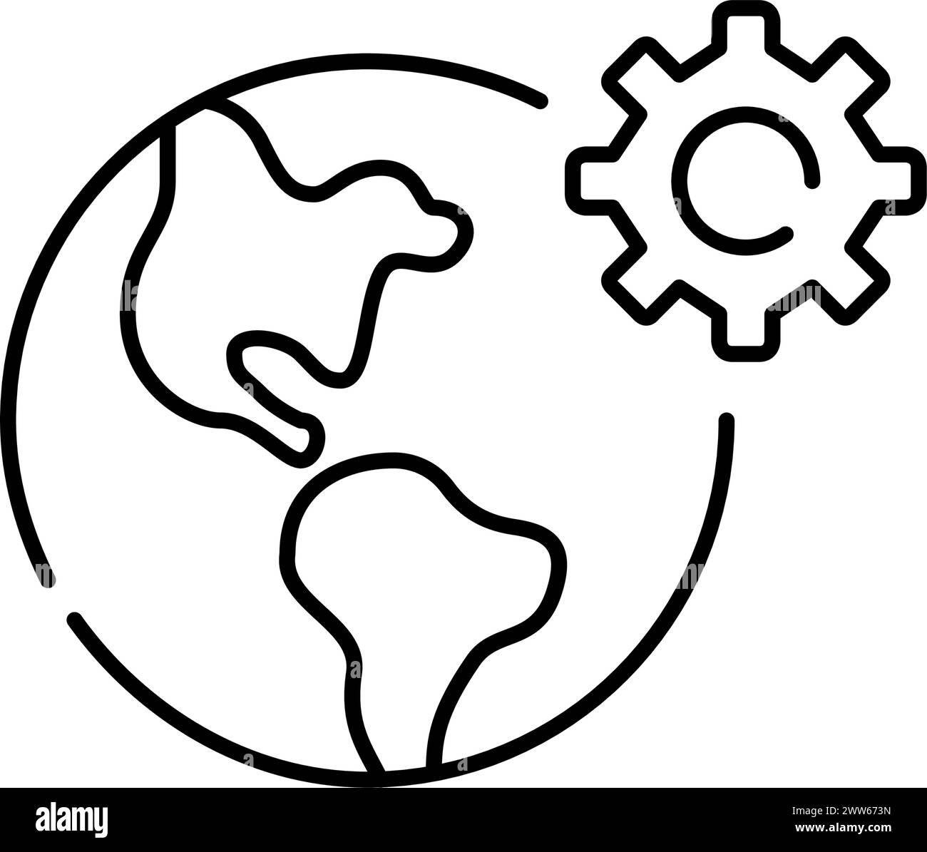 Earth globe and cogwheel. Global technology integration and innovation ...