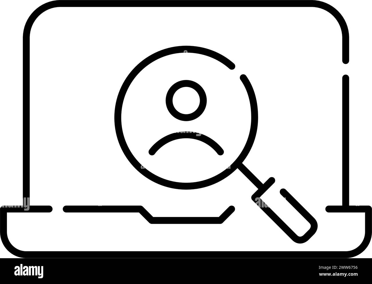 Digital profile assessment, social media investigation icon. Laptop ...