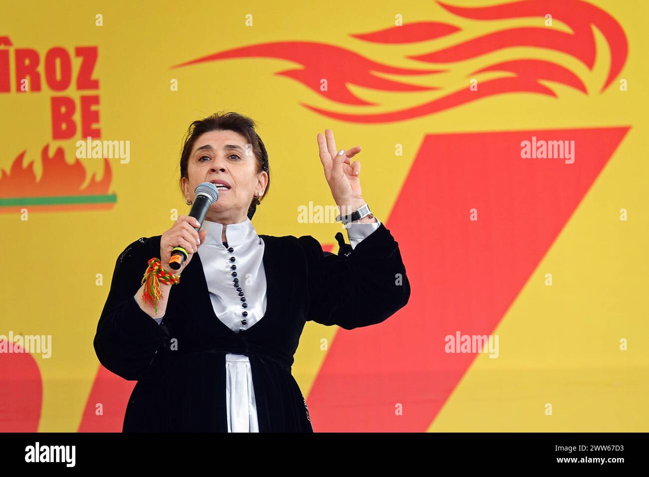 Famous Kurdish politician Leyla Zana is seen addressing the public at ...